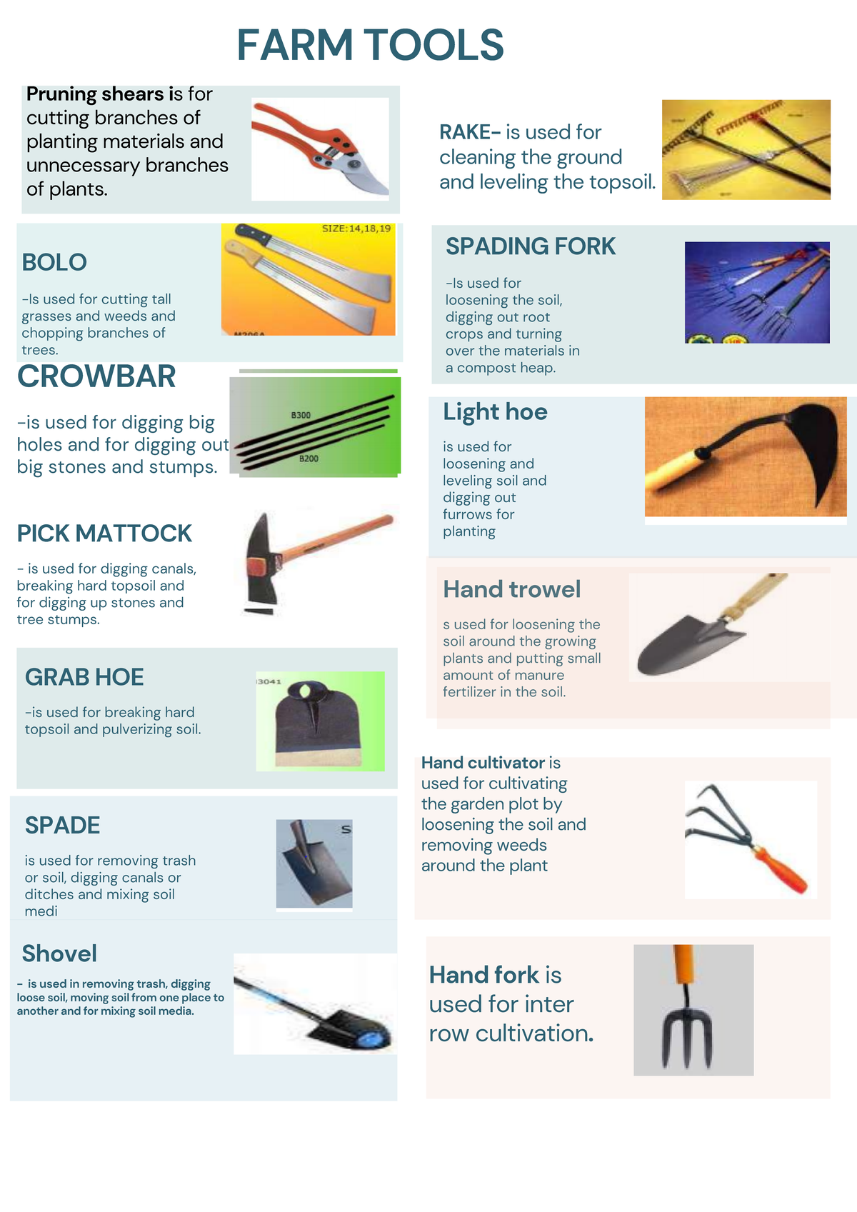 BOLO-3 - Essential Farm Hand Tools and Their Uses - Studocu