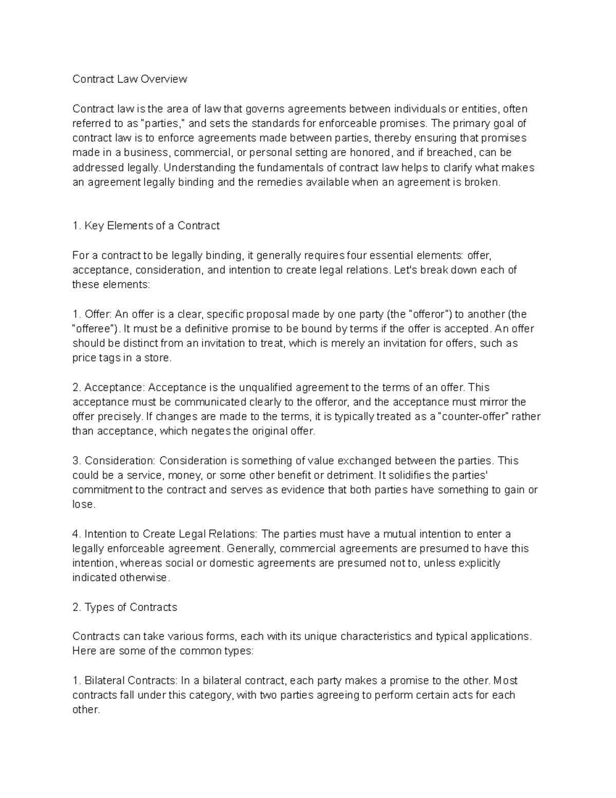 Contract Law Overview: Key Elements and Practical Applications - Studocu