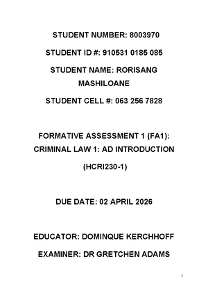 HCRI230-1 - Boston City Campus - Criminal Law 1: An Introduction - Studocu