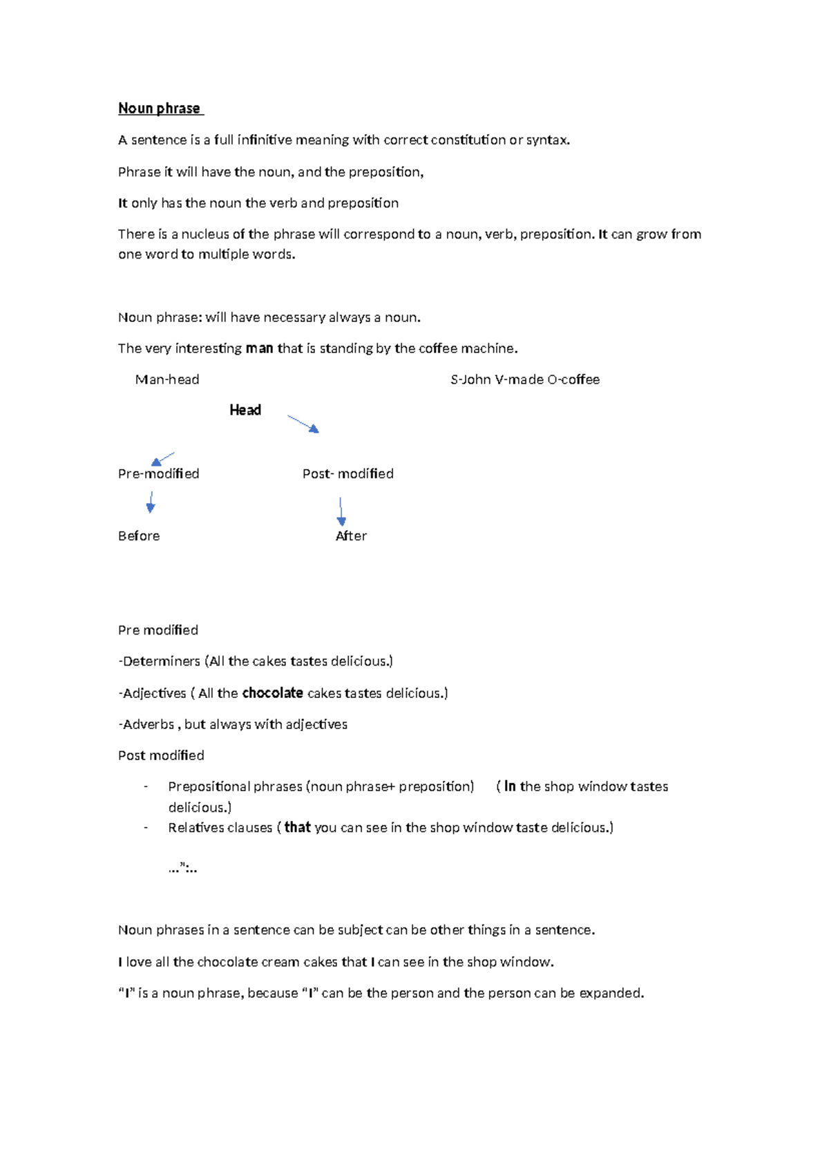 Noun Phrases - Resumos for Syntax Course (ENG101) - Studocu
