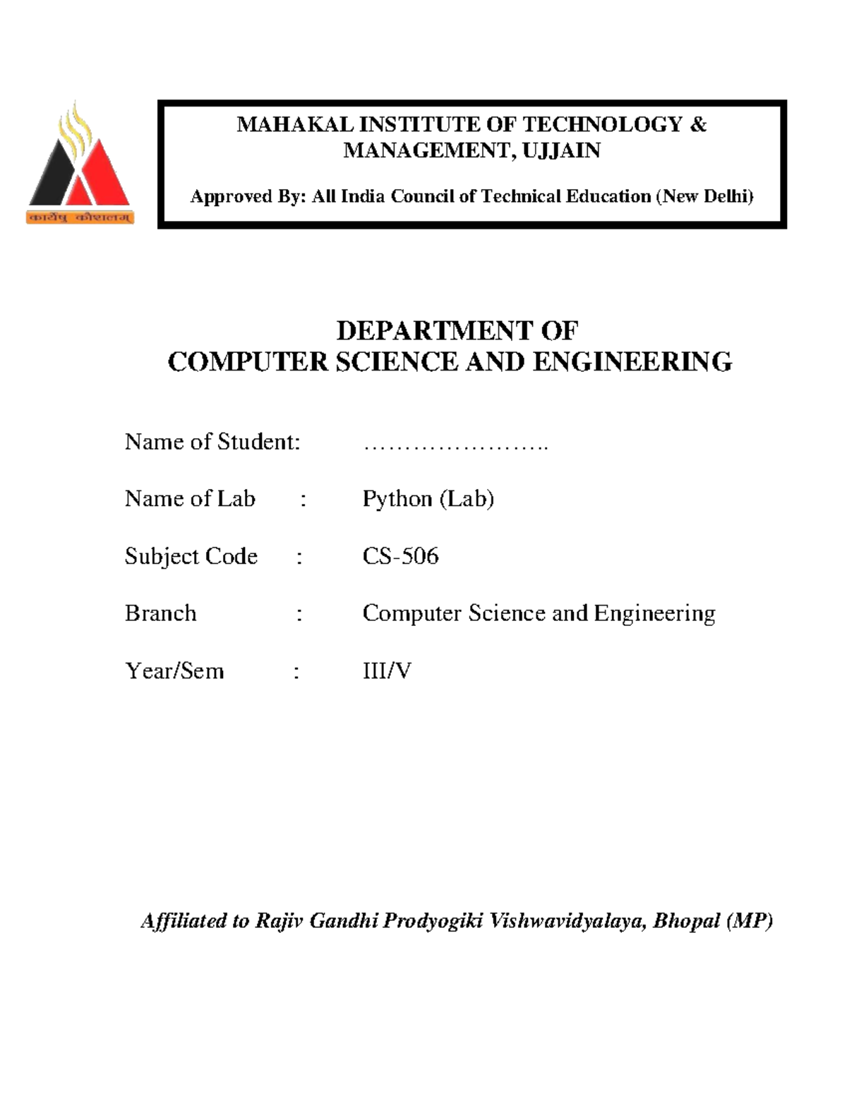 Python (CS-506) Lab Manual: Experiments and Exercises - Studocu