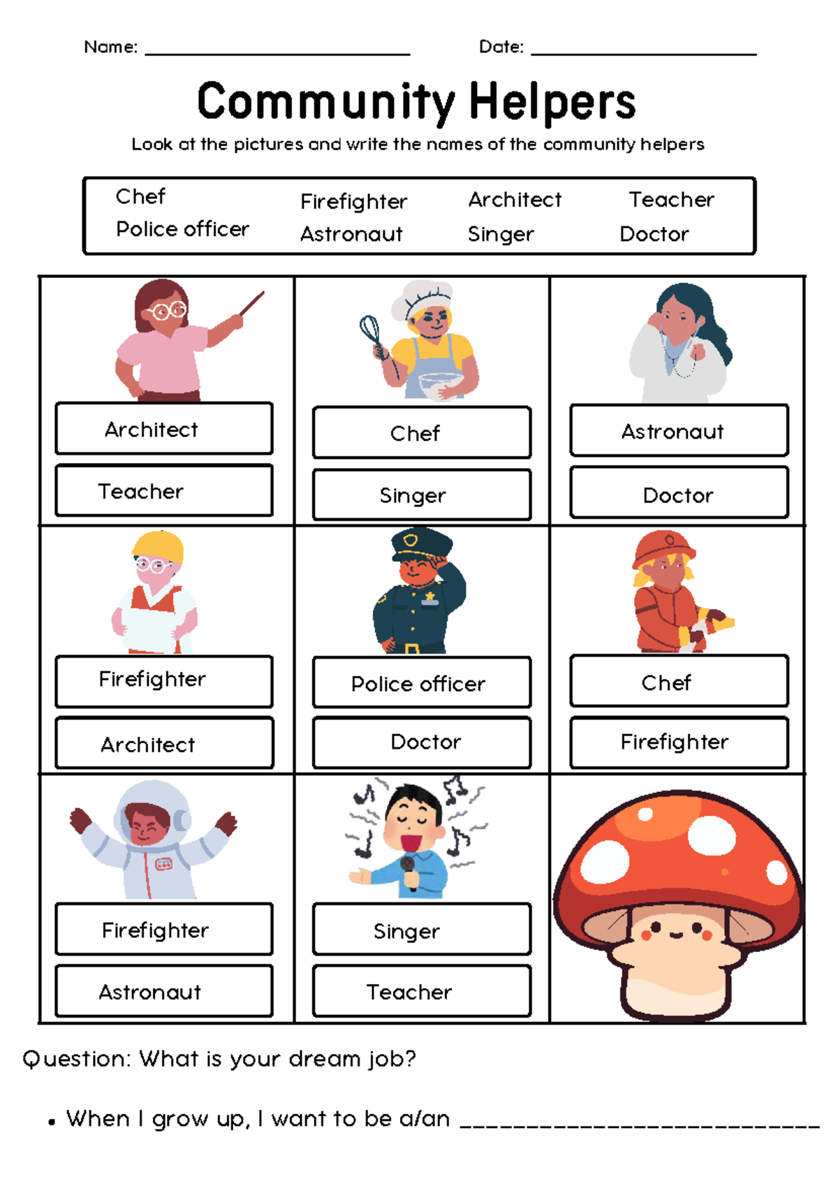 White Colorful Community Helpers Worksheet - Community Helpers Look at ...