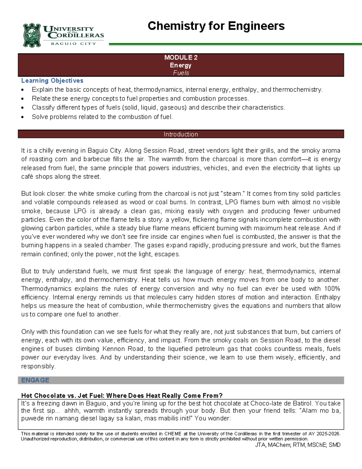 CHEME 2025-2026: Chemistry for Engineers - Module 2 Fuels & Energy ...