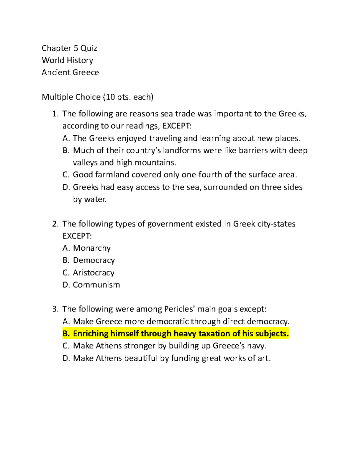 Chapter 5 Quiz: Ancient Greece - Key Concepts & Sea Trade Importance ...