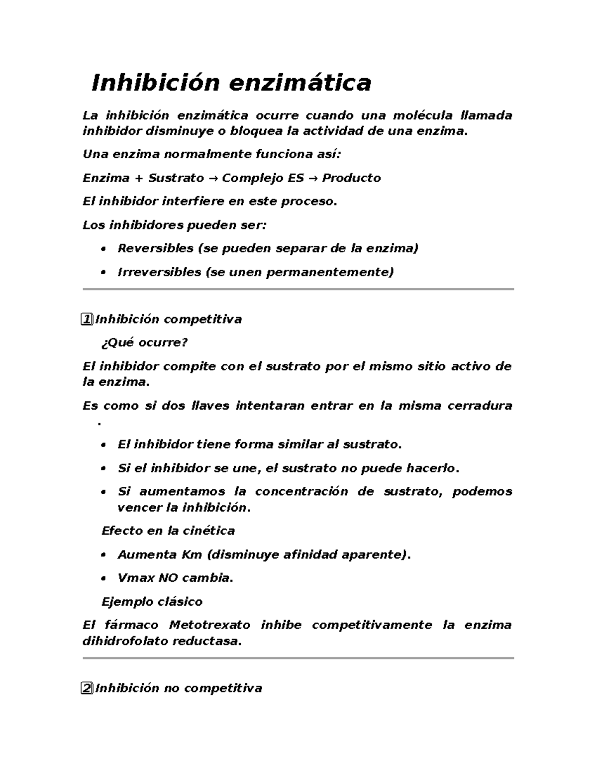 Inhibición Enzimática y Regulación: Conceptos Clave en Biología (BIO101 ...