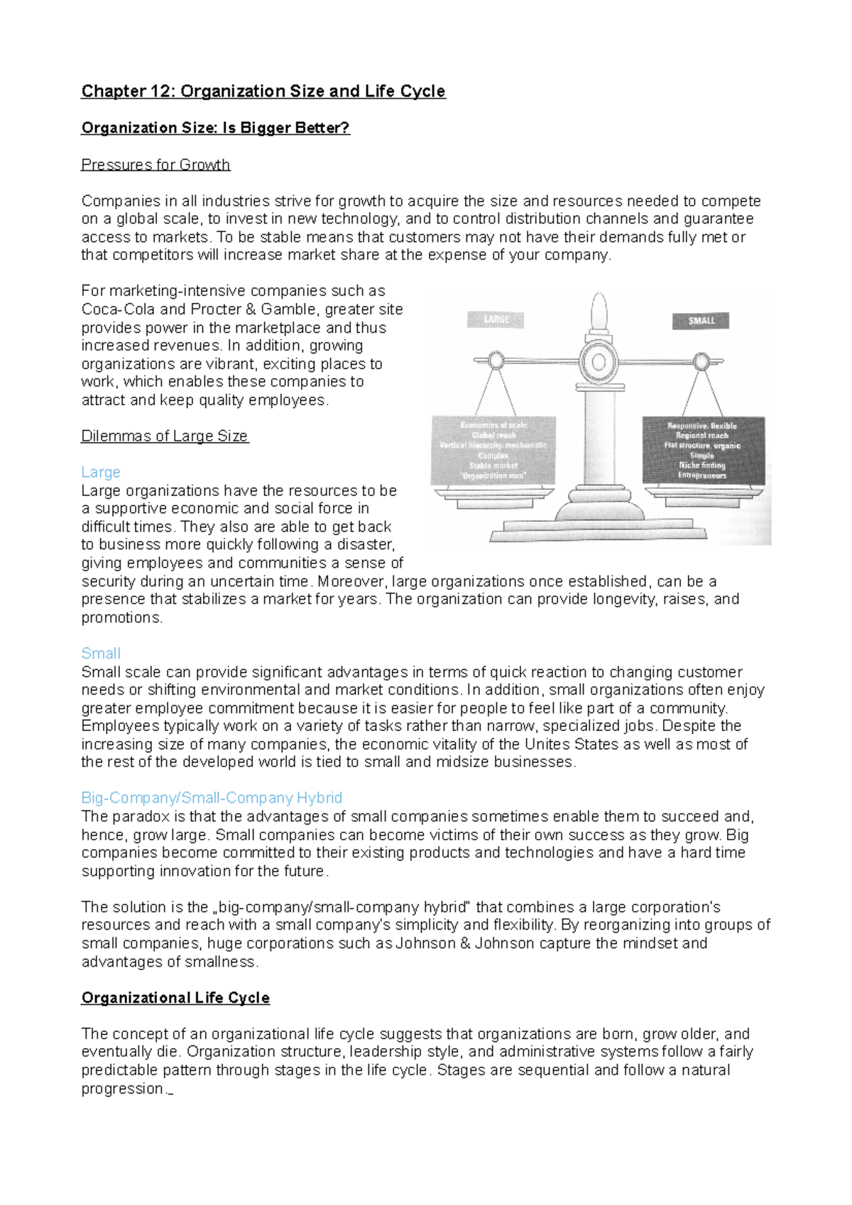 Chapter 12 - Organization Size and Life Cycle - Chapter 12 ...
