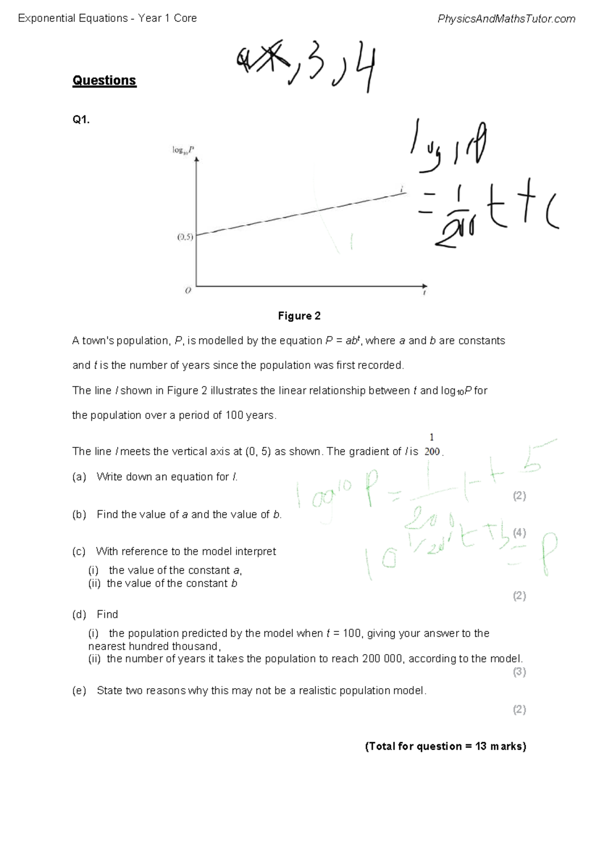 Exponential Equations Year 1 Core Questions and Solutions - Studocu