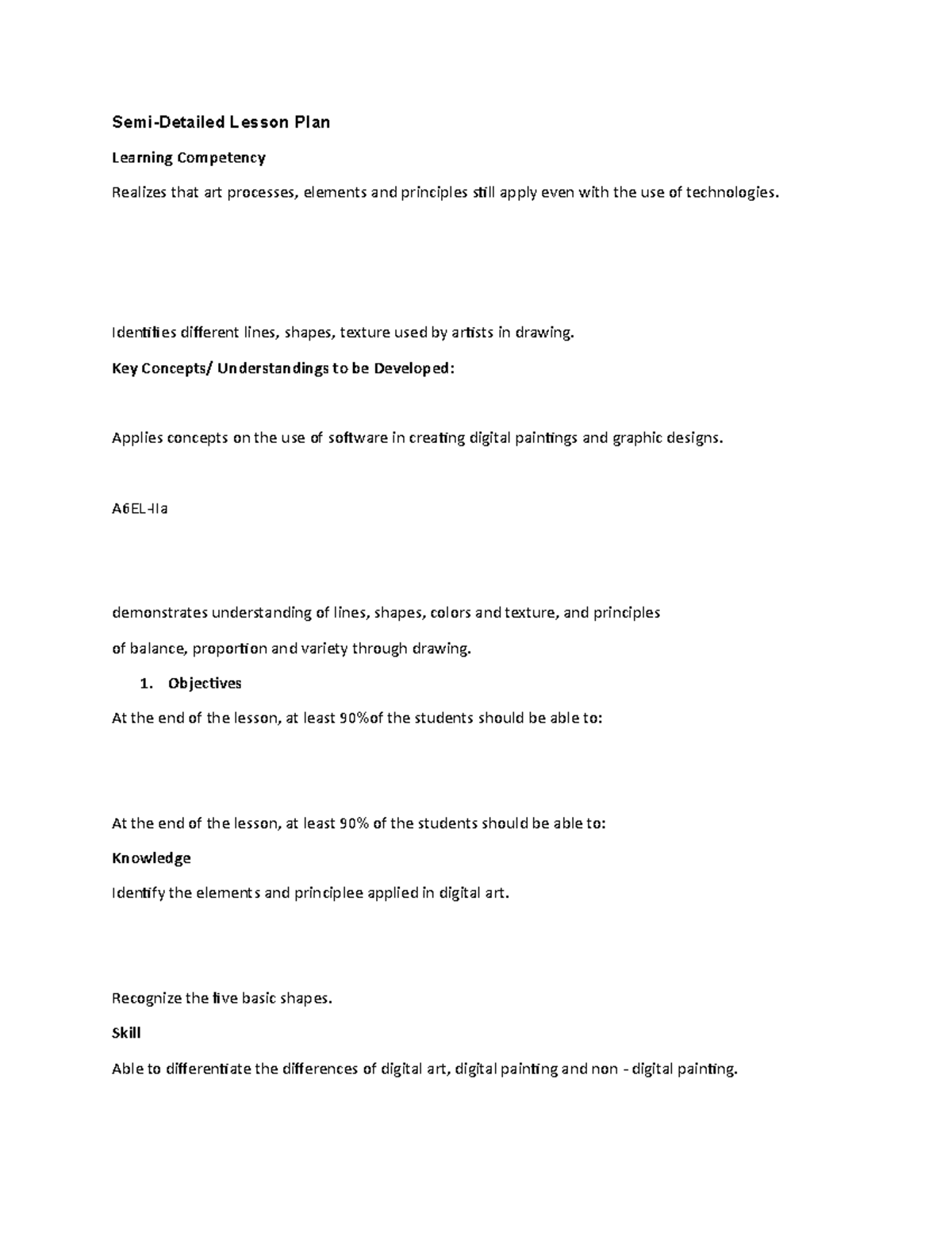 A6EL-IIa Lesson Plan: Elements & Principles in Digital Art - Studocu