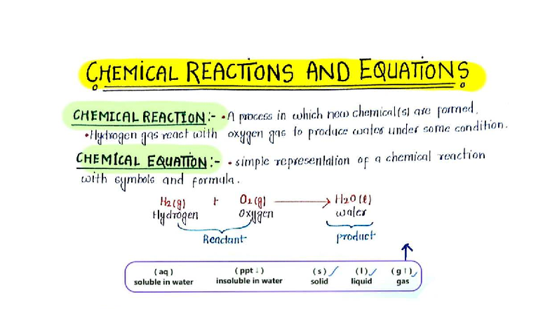 CHEM 101: Chemical Reactions & Equations - Handwritten Notes - Studocu