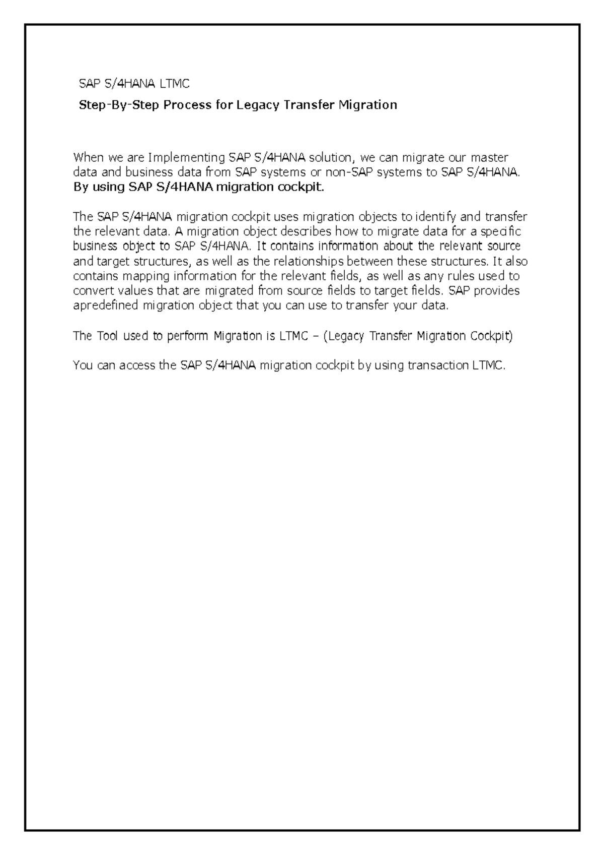 LTMC - Step-by-Step Guide for Legacy Transfer Migration in SAP S/4HANA ...