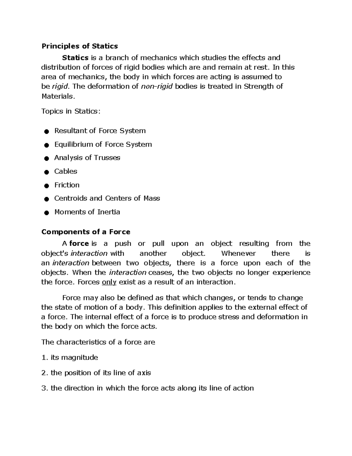 Principles of Statics (Forces and Their Systems) - Studocu