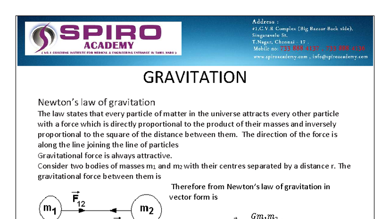 PHYSICS NOTES: GRAVITATION (Laws & Concepts) - Studocu