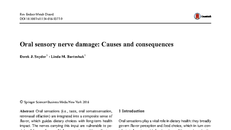 Rev Endocr Metab Disord: Oral Sensory Nerve Damage - Causes & Effects ...