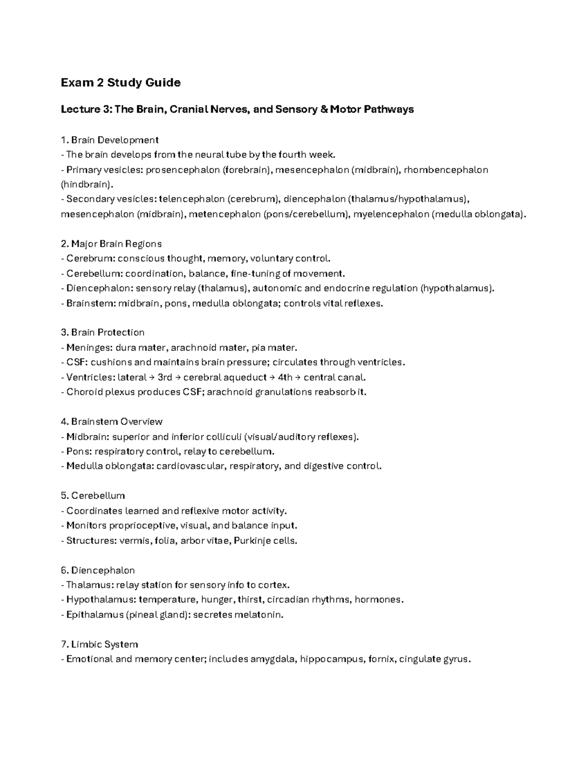 Exam 2 Study Guide: The Brain, Nervous System & Special Senses - Studocu
