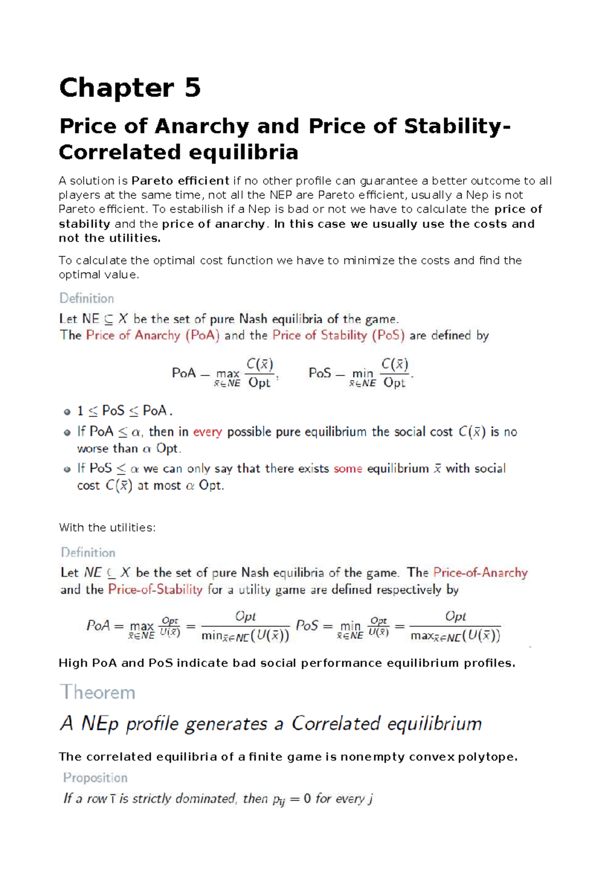 Chapter 5: Price of Anarchy & Stability in Correlated Equilibria - Studocu