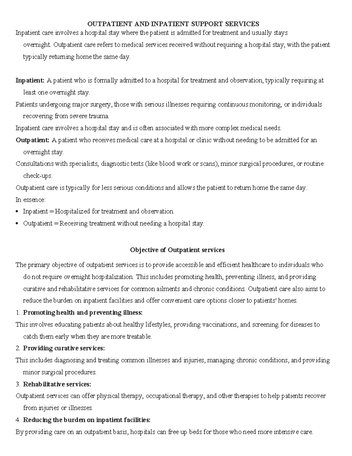 OUTPATIENT AND INPATIENT SUPPORT SERVICES: A Comprehensive Overview ...