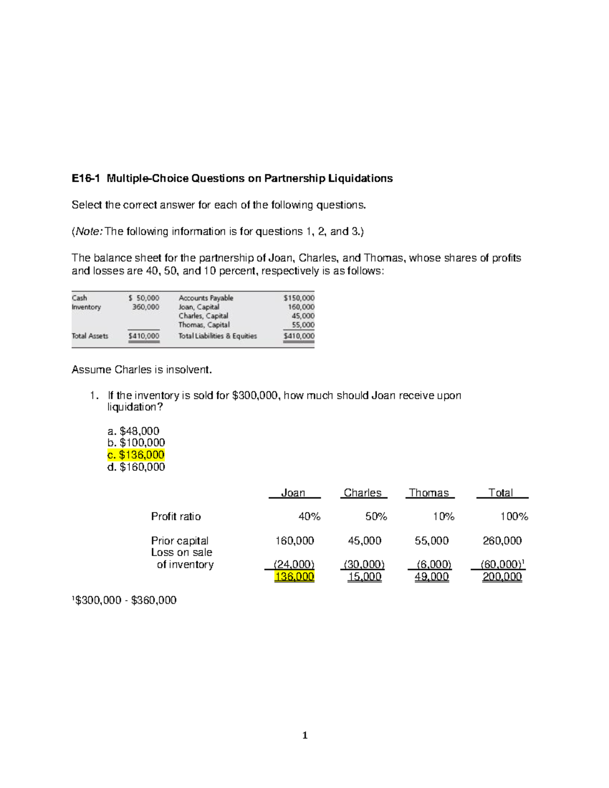 E16-1 to E16-13: Partnership Liquidation Problems Solutions - Studocu