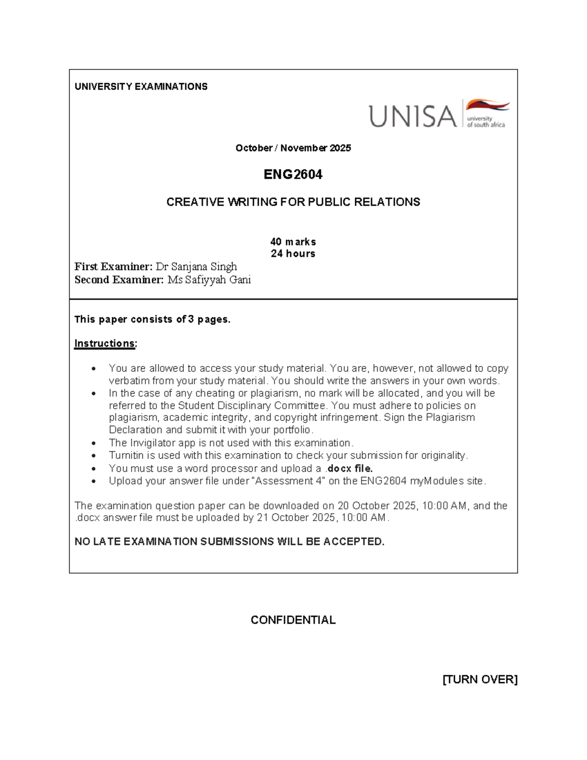 ENG2604 OCT/NOV 2025 CREATIVE WRITING FOR PR EXAM QUESTION PAPER - Studocu