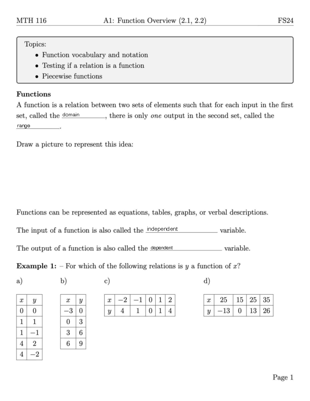 Function Overview and Key Concepts - MTH 116 - Fall 2025 - MTH 116 ...