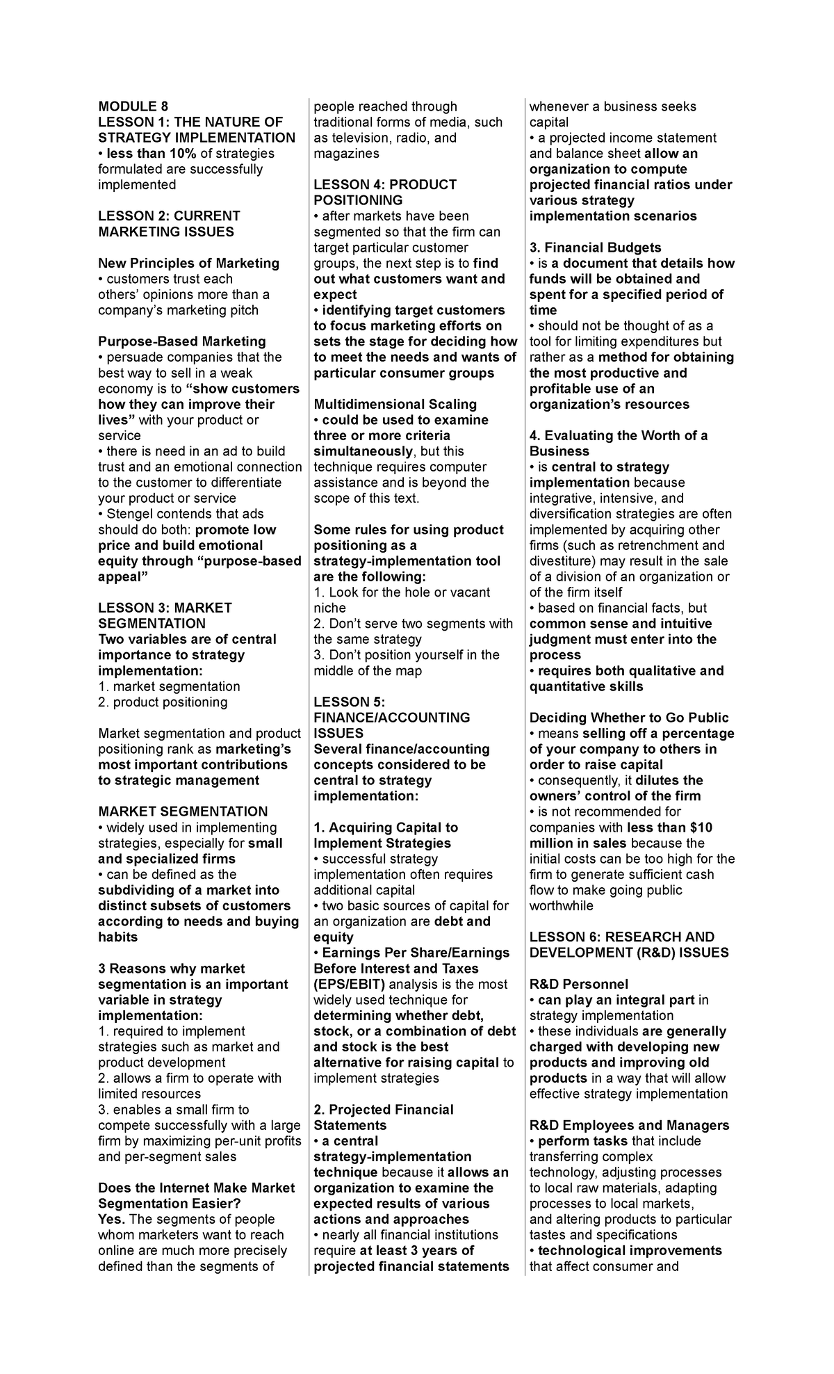 CBME 8 & 9: Strategy Implementation & Evaluation Lessons Review - Studocu
