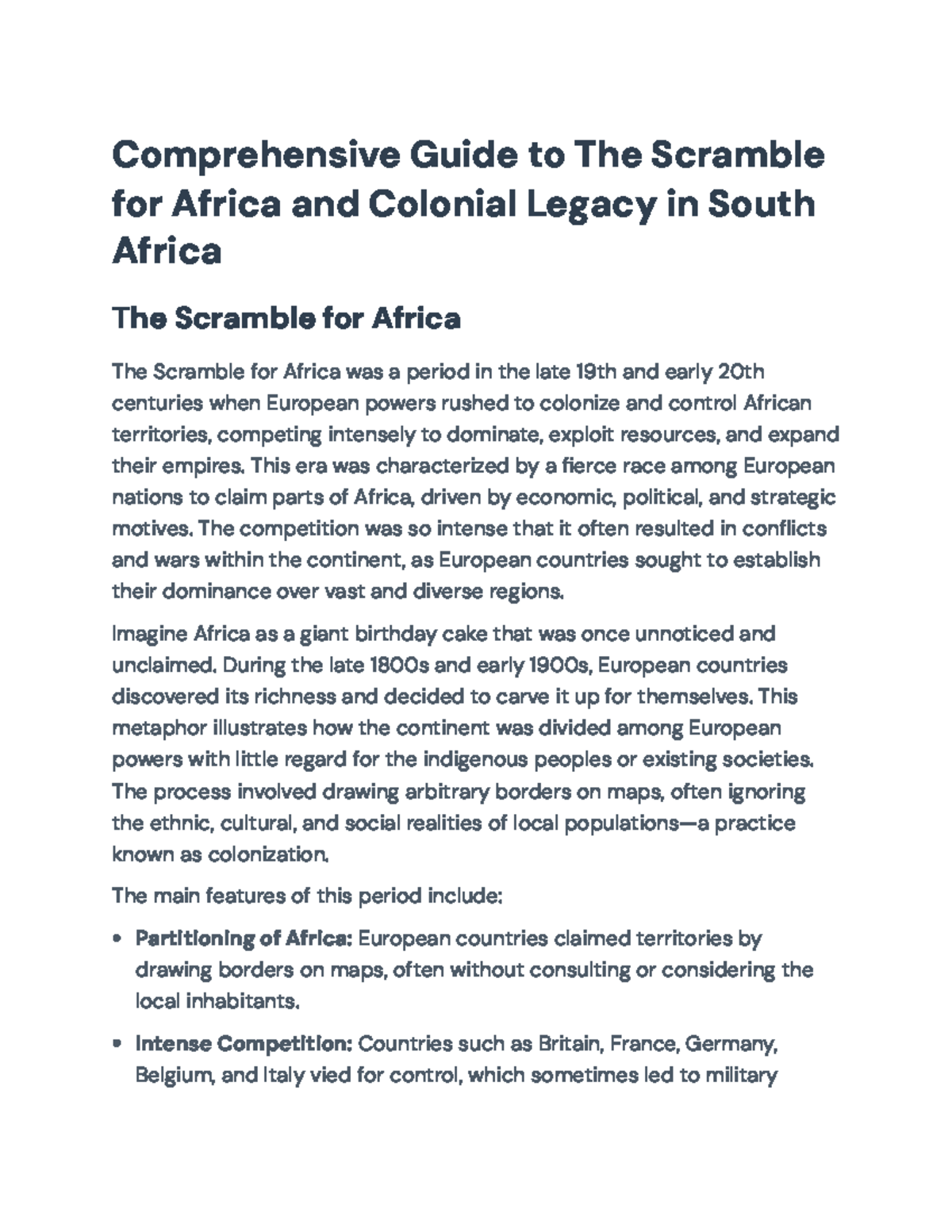 Comprehensive Overview of the Scramble for Africa & Legacy in SA - Studocu