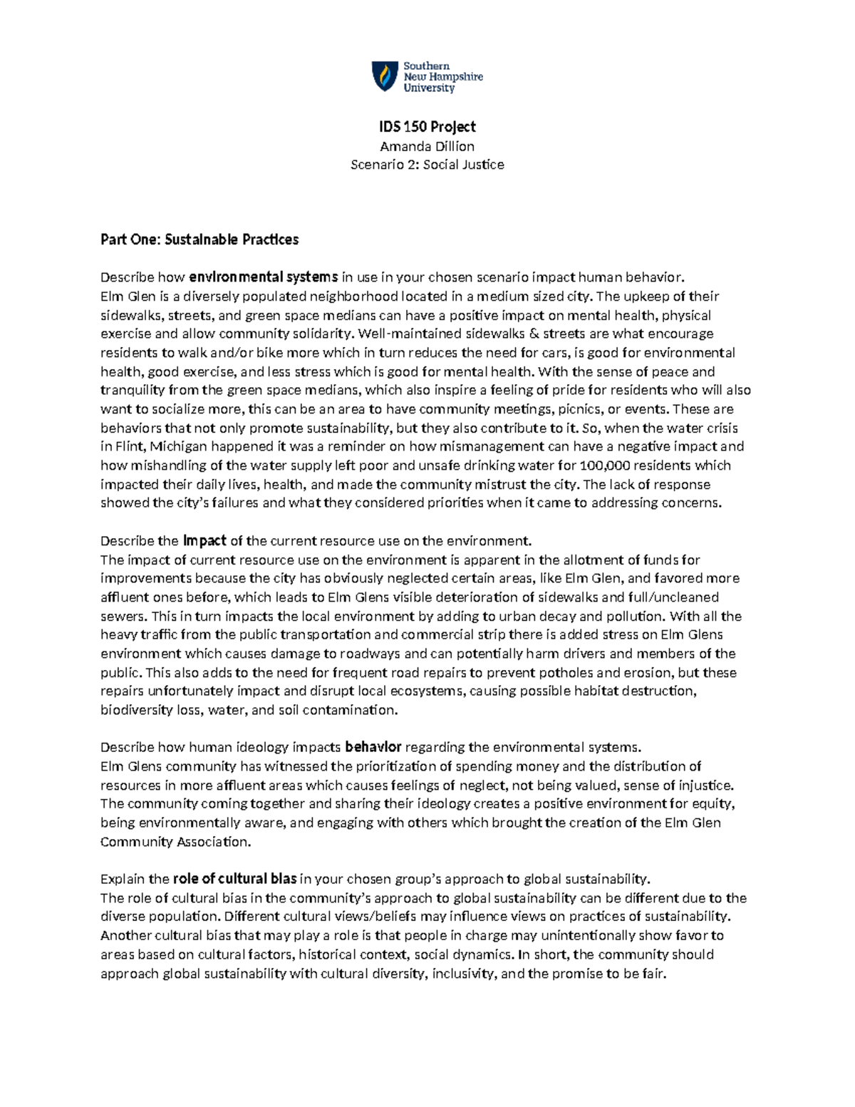 IDS 150 Module 7-1 Project: Sustainable Practices for Social Justice in ...