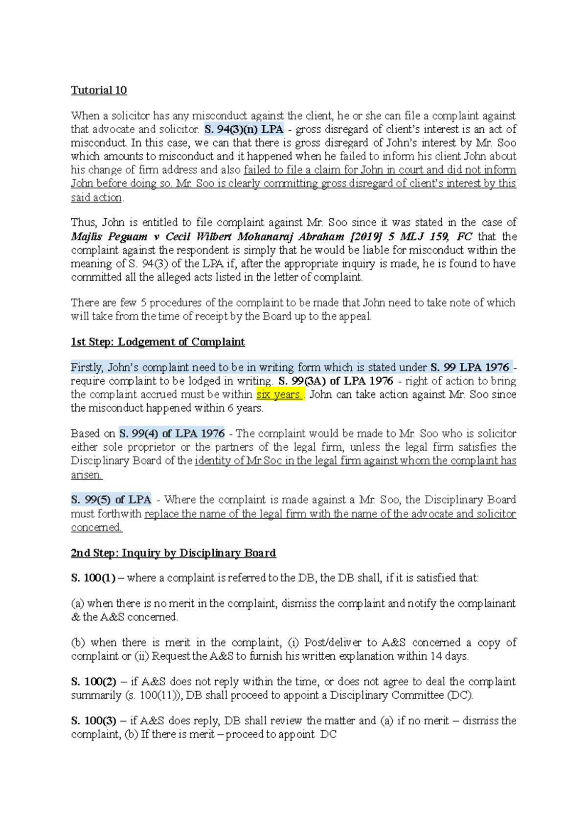 Revision Questions for Tutorial 10 (PP) on Client Misconduct and ...