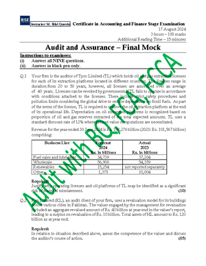 CAF9 Audit QB - Question Bank ICAP P Audit and Assurance © Emile Woolf ...