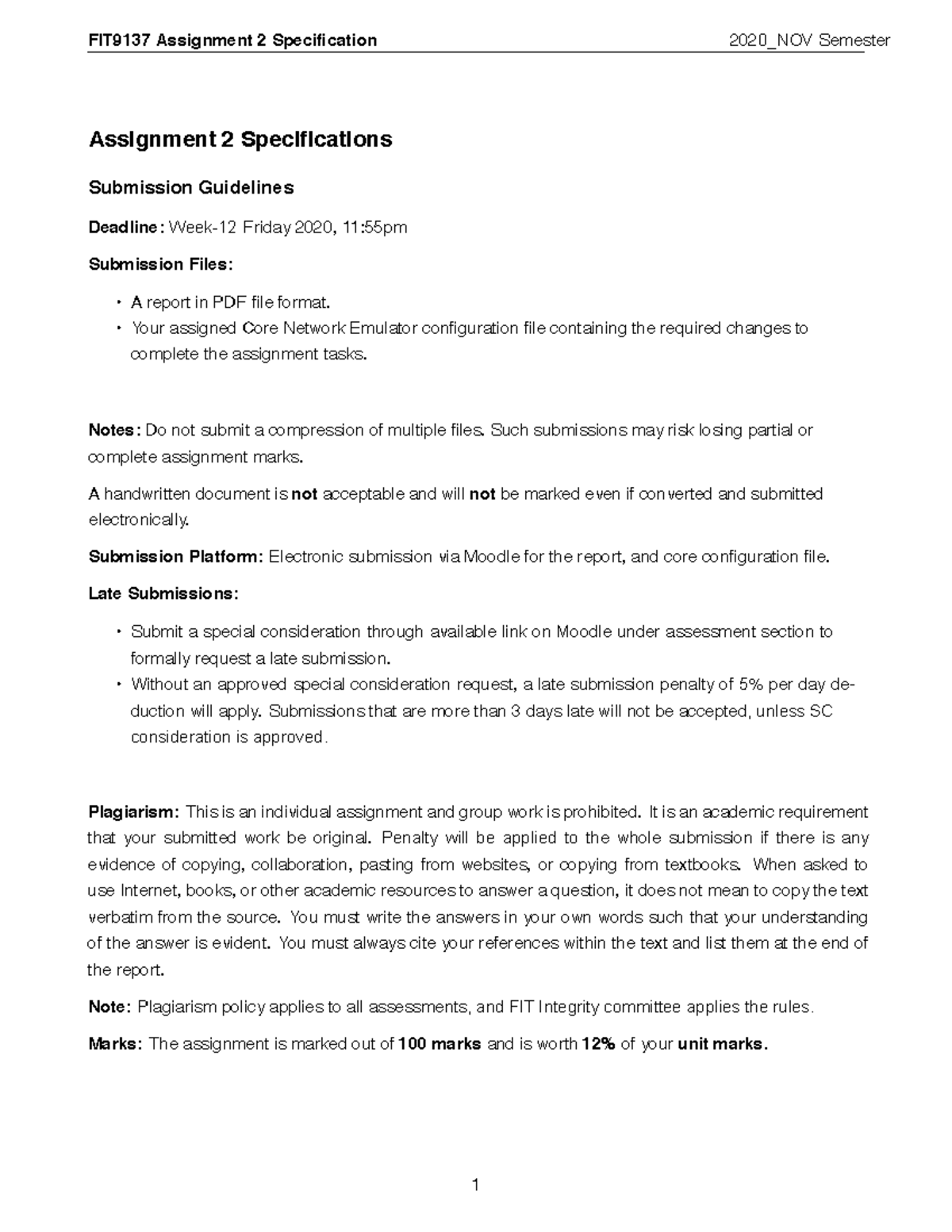 FIT9137 2020 NOV Assignment 2 Specifications - Assignment 2 Specifications Submission Guidelines ...