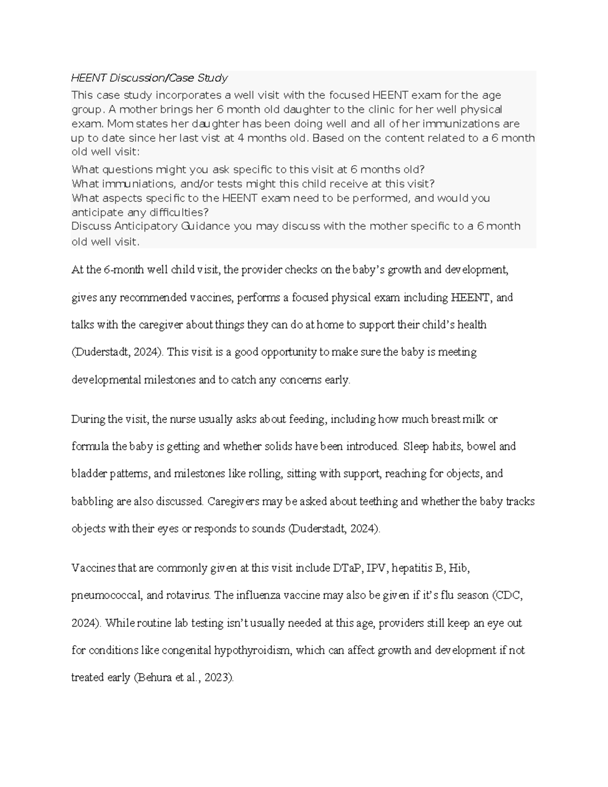 PEDS HEENT Case Study: 6-Month Well Visit Insights - Studocu