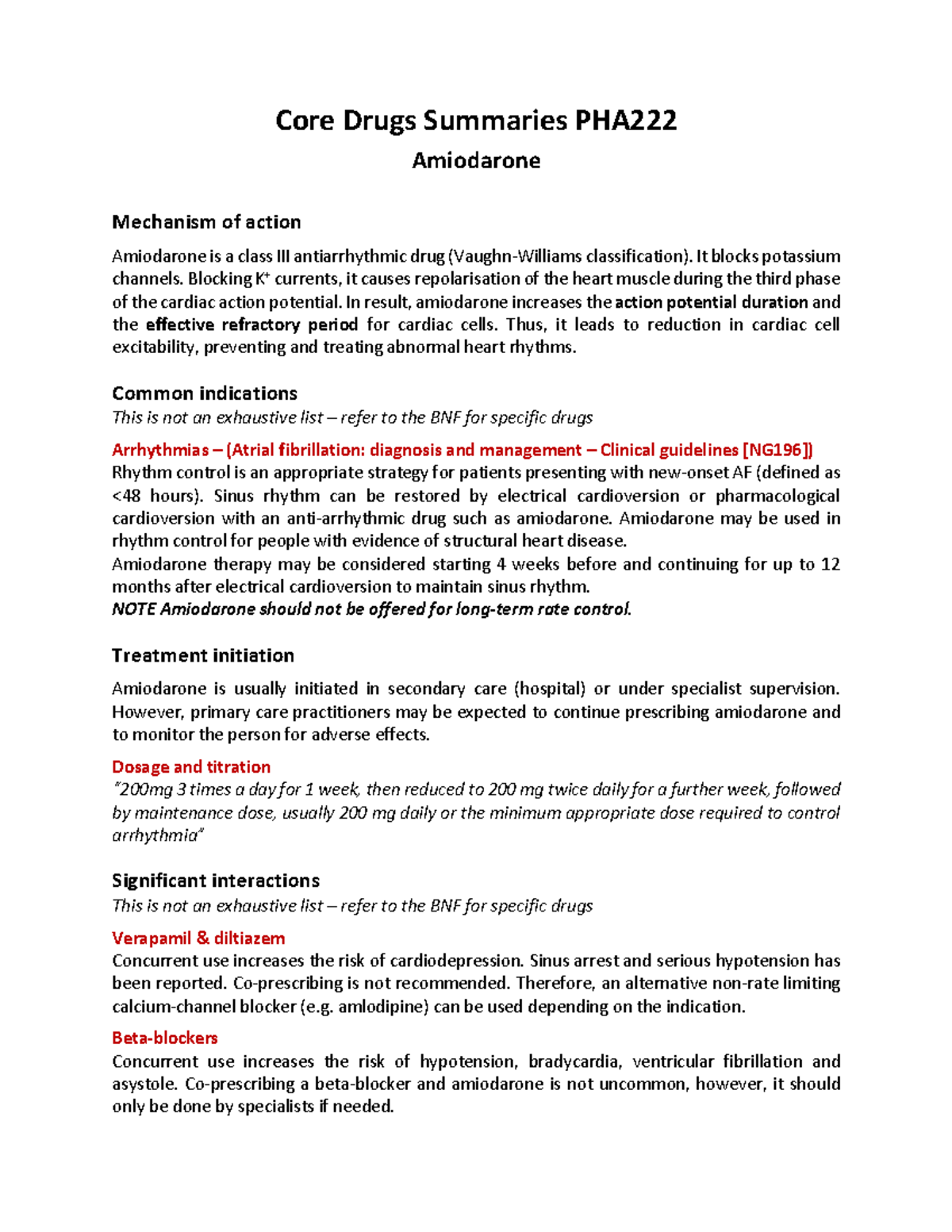 Core Drugs Summary: Amiodarone Mechanism & Clinical Use - Studocu