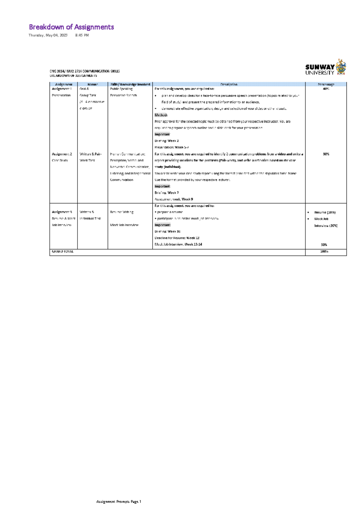 Assignment Prompts for Persuasive Speech & Case Study Tasks - Studocu