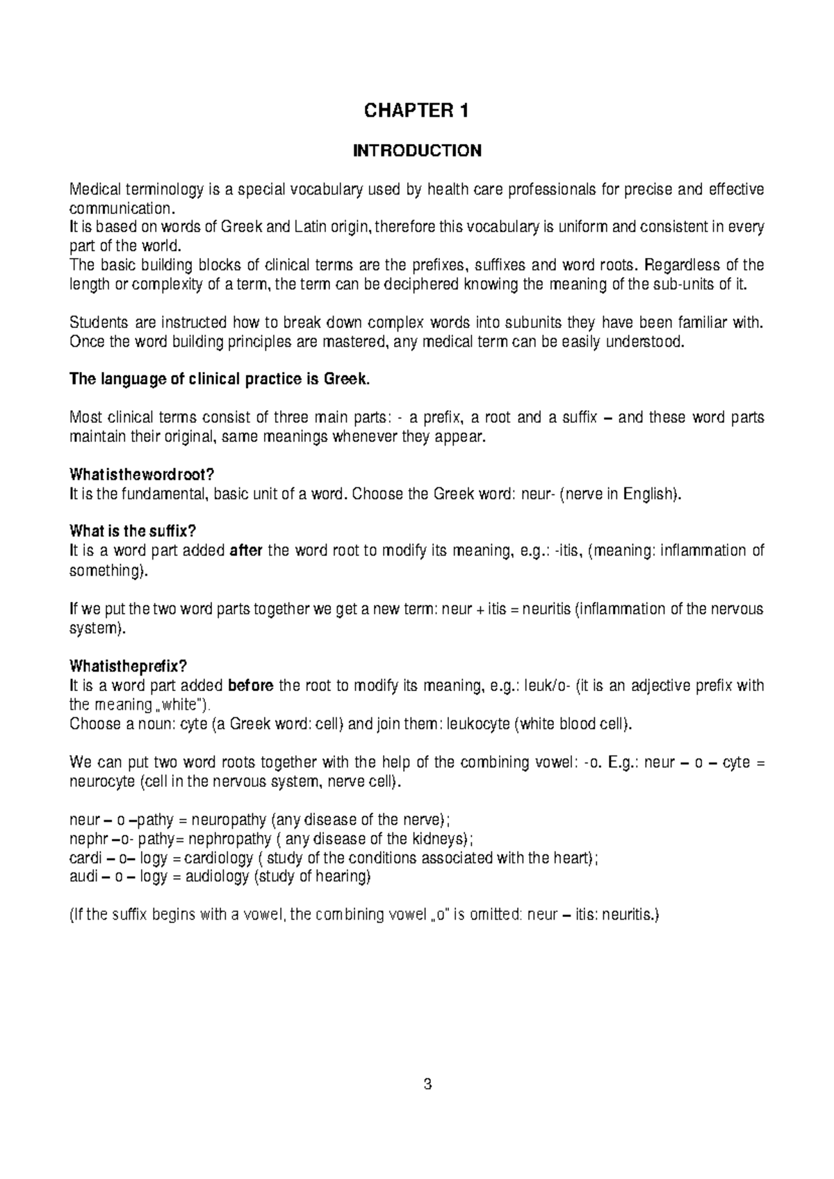 Medical Terminology Chapter 1: Introduction - Studocu