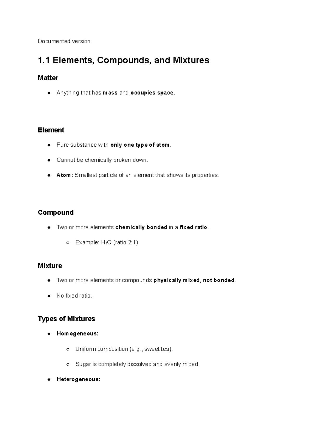 Chemistry Notes for Course CHEM 101: Elements, Compounds, and Mixtures ...