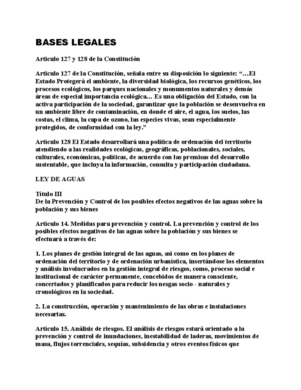Bases legales 1. 1 ordenado - BASES LEGALES Articulo 127 y 128 de la ...
