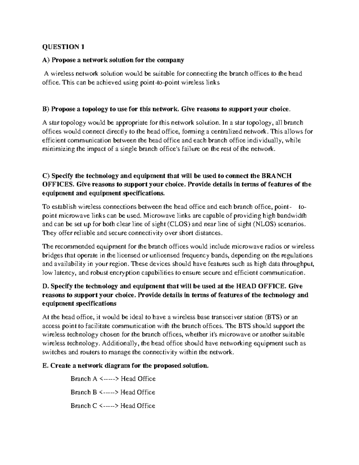 Network Design Quiz attempt 2 - QUESTION 1 A) Propose a network ...