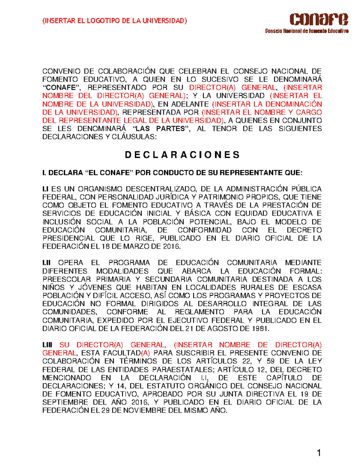 Formato DE Convenio Colaboraci N - CONVENIO DE COLABORACIÓN QUE CELEBRAN EL CONSEJO NACIONAL DE ...