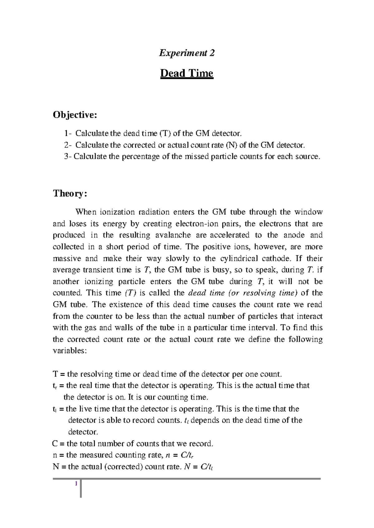 02 PHYS 301 Experiment: Calculating Dead Time and Count Rates - Studocu