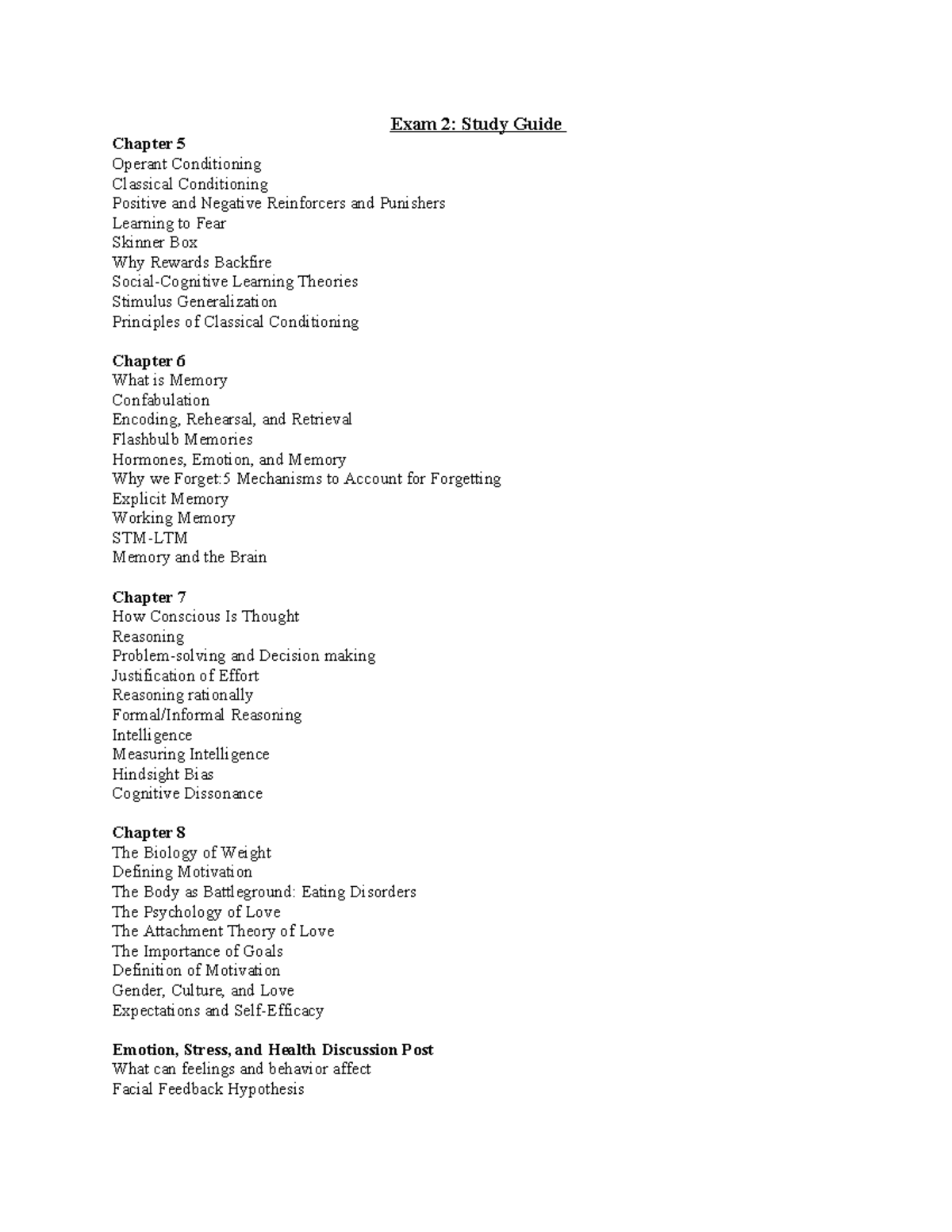 Exam 2 Study Guide: Psychology Concepts from Ch. 5-8 - Studocu