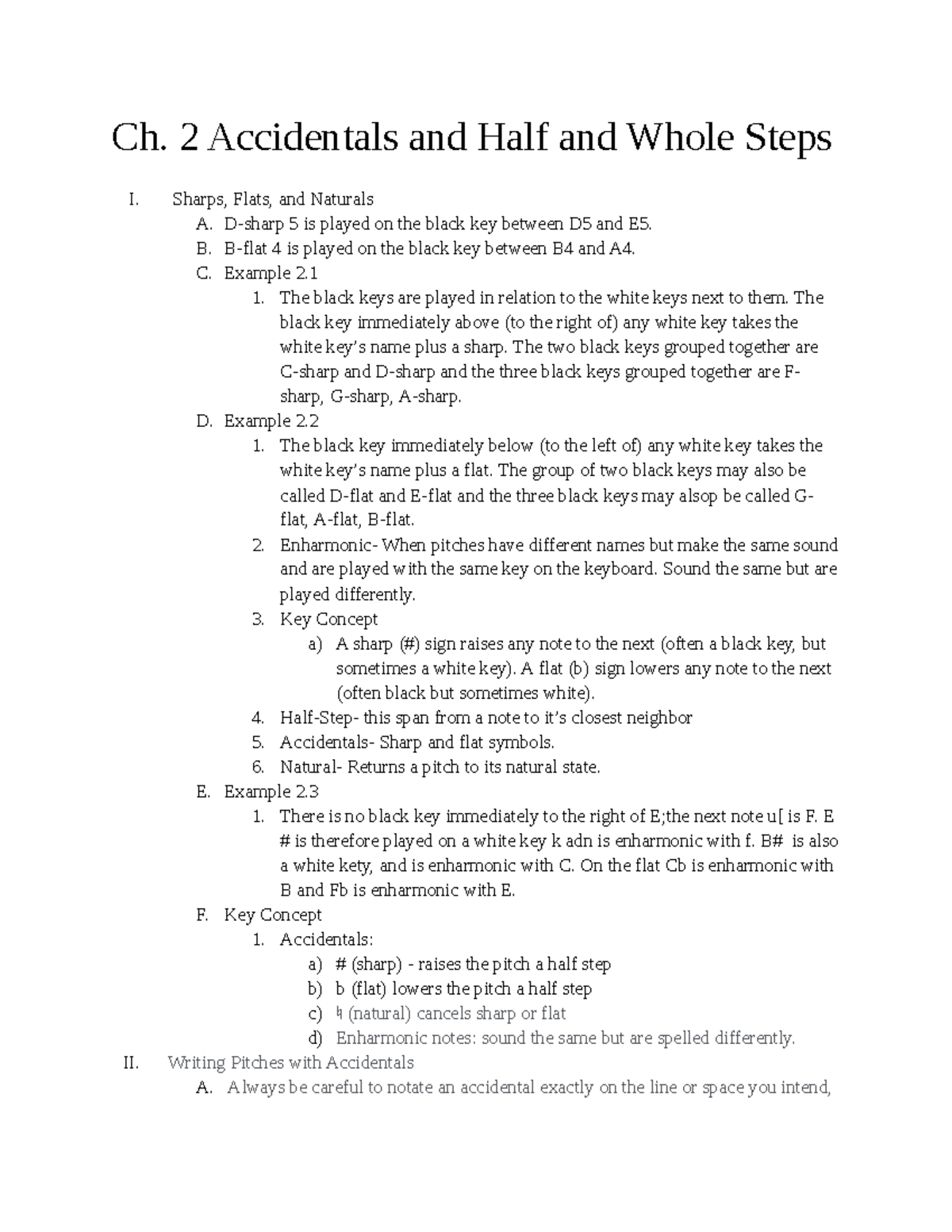 Ch. 2 Notes on Accidentals, Half & Whole Steps - Prof. M. Ter-Kazaryan ...