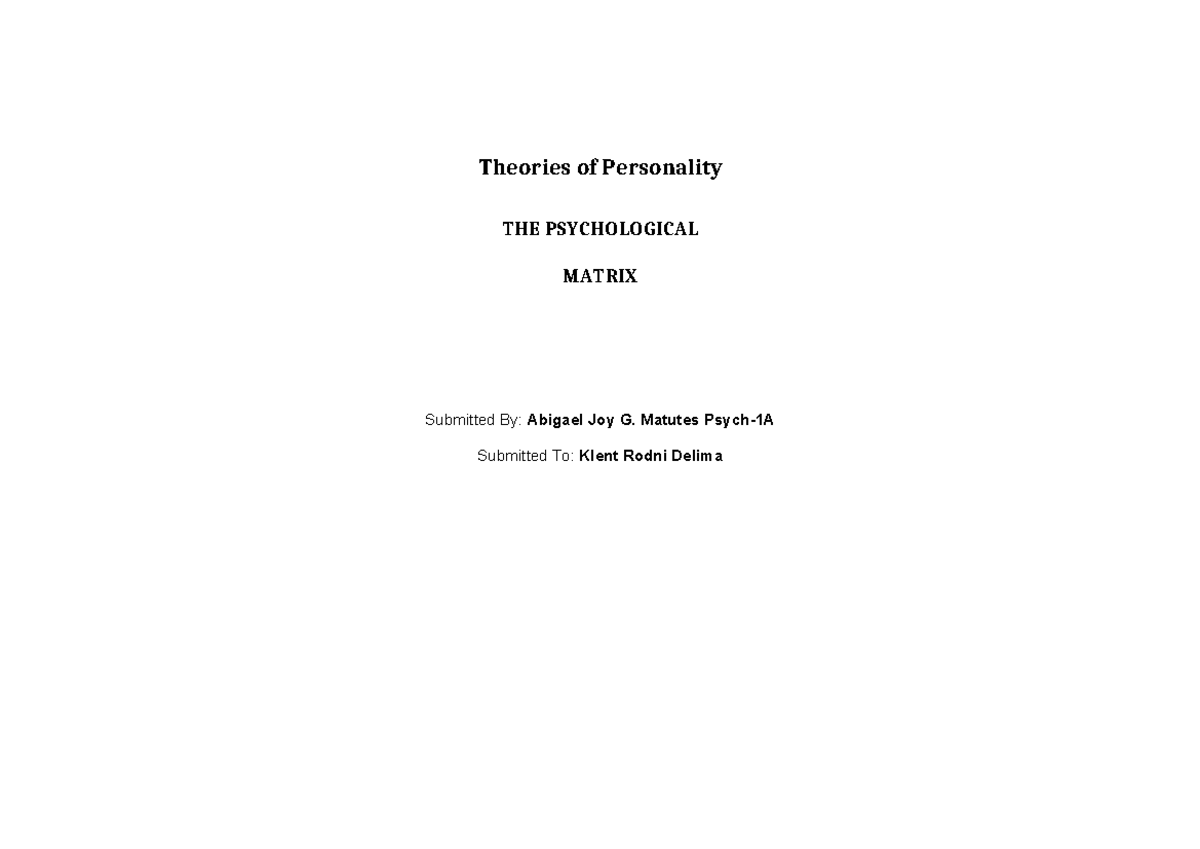 Matrix of Personality Theories: Insights and Perspectives - Studocu