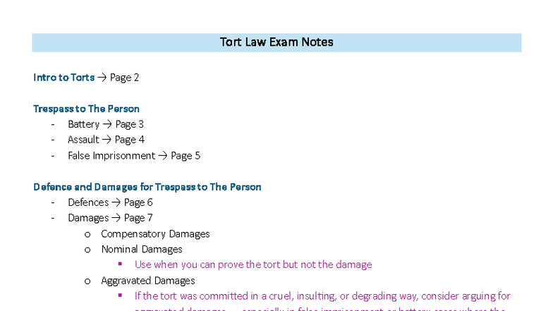 Tort Law Exam Notes: Key Concepts and Defences (BA3) - Studocu
