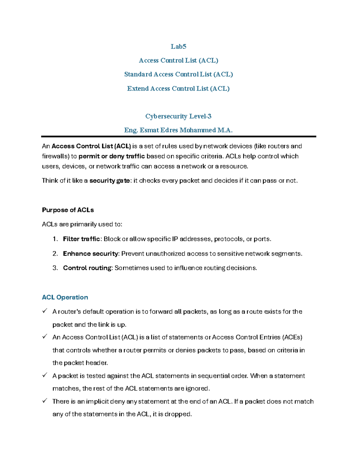 5- Access Control List (ACL) Overview and Types in Cybersecurity - Studocu