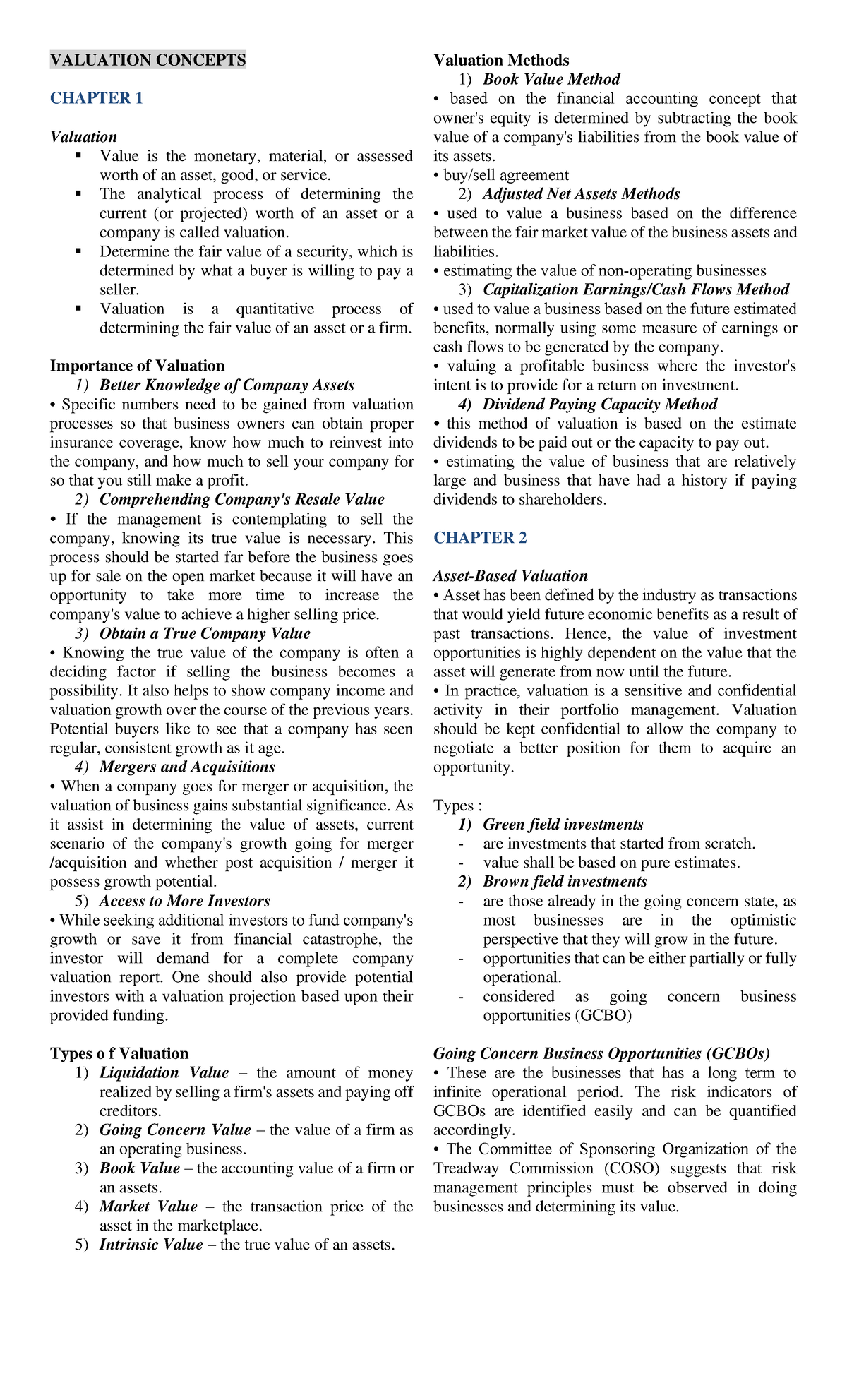 Valuation Concepts and Methods - Reviewer's Guide for Term Studies ...