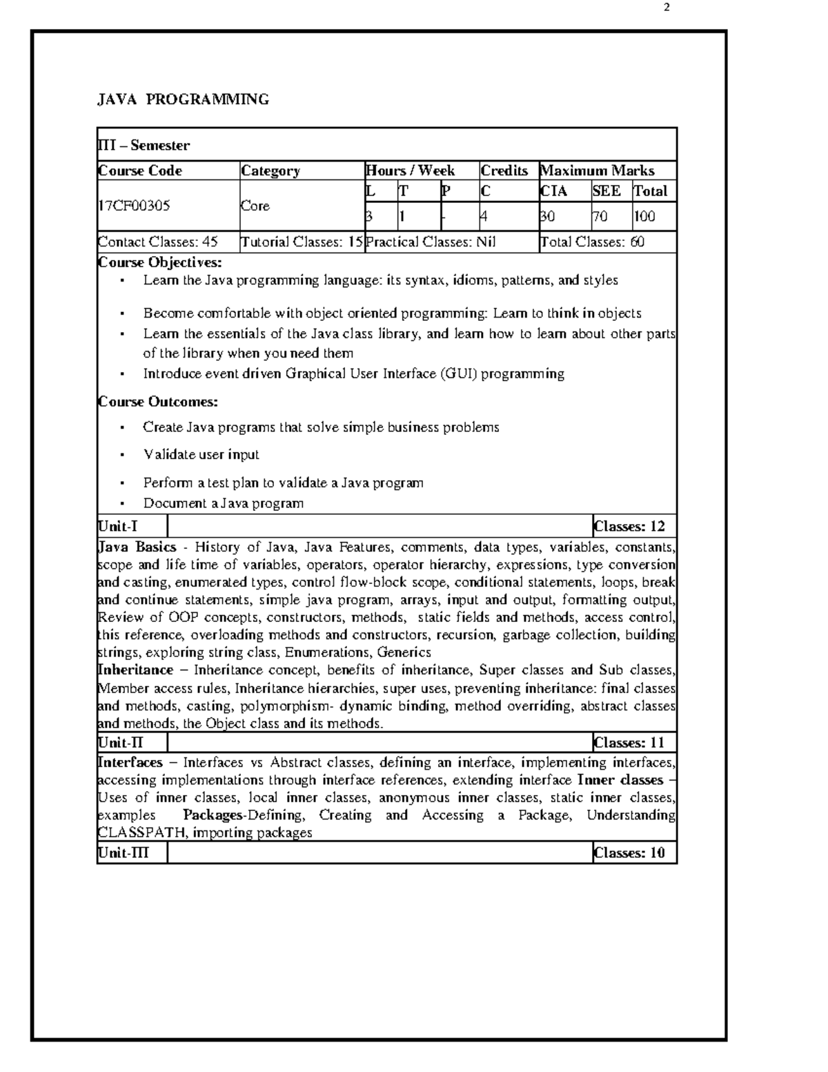 Java Programming Course Notes – 17CF00305 - III Semester Overview - Studocu