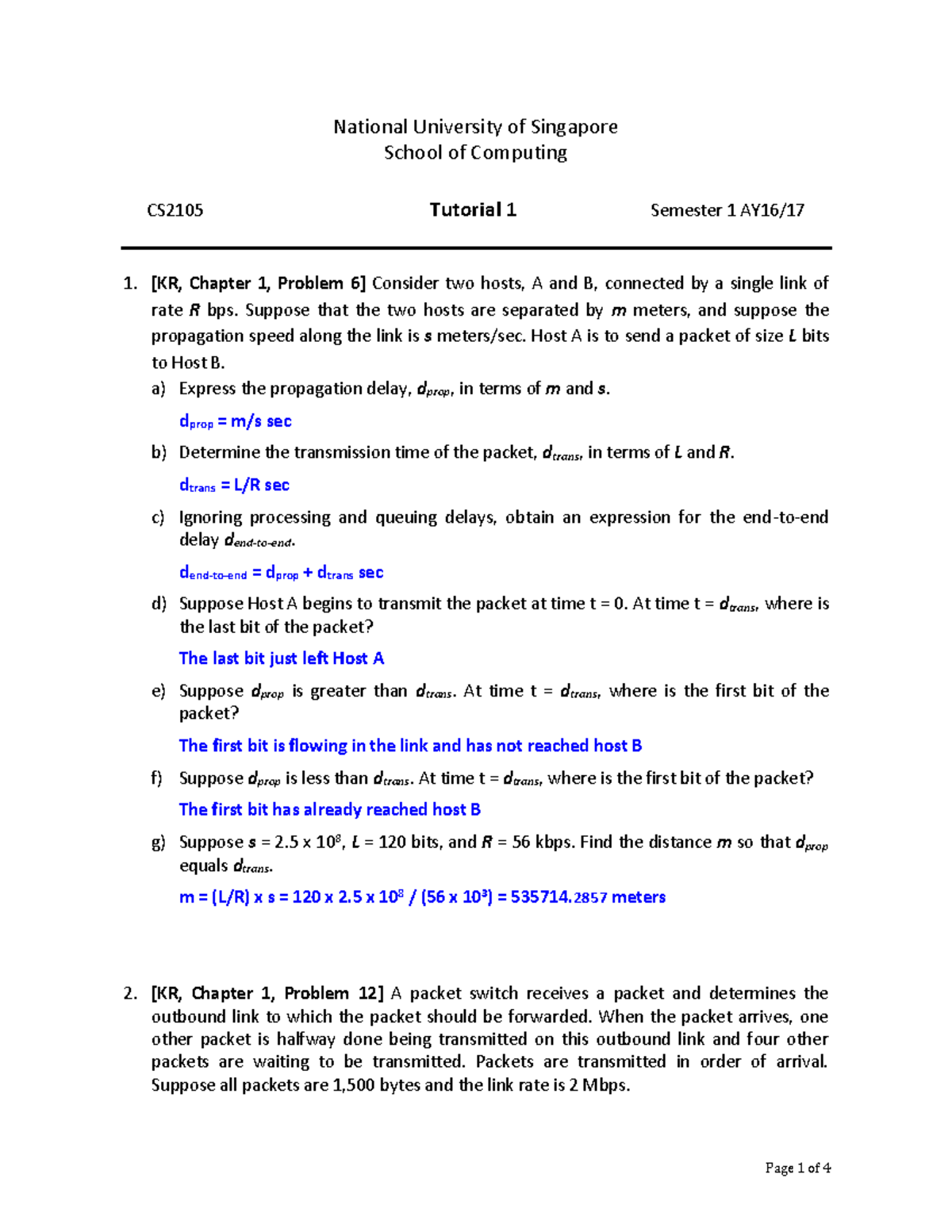 Tutorial 1 ans - Tut ans - National University of Singapore School of Computing CS2105 Tutorial ...