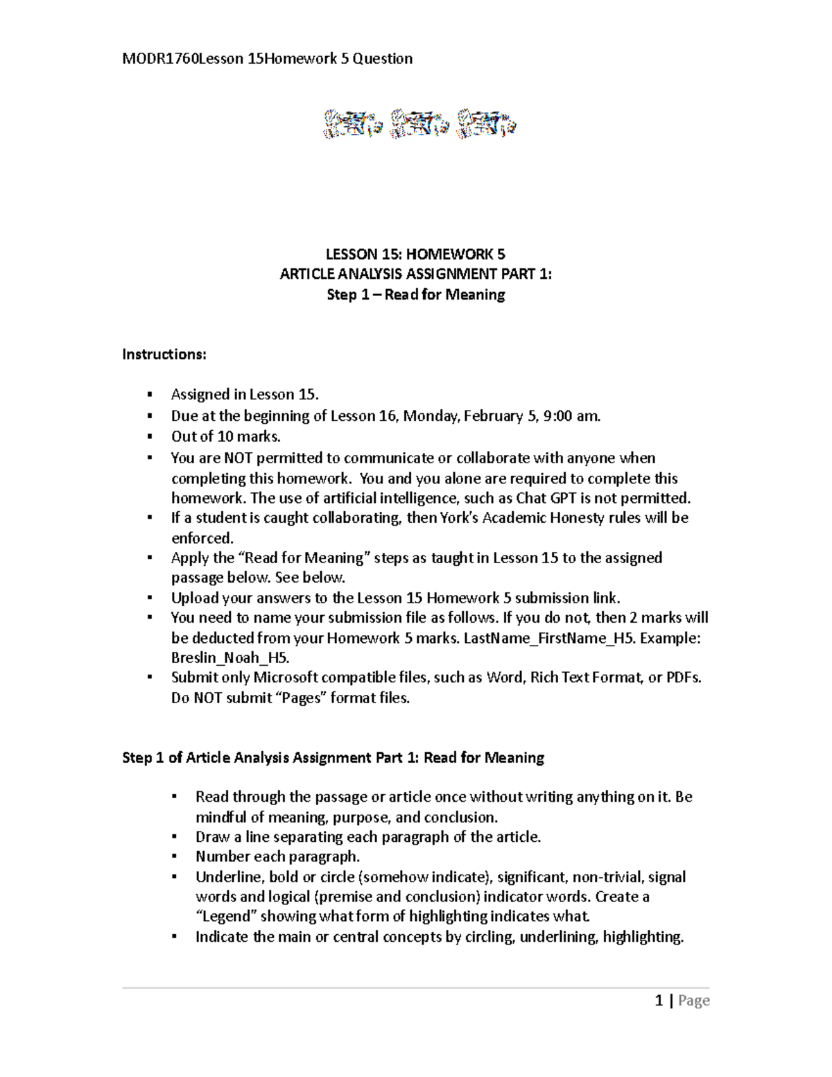 MODR 1760 - Lesson 15: Homework 5 Article Analysis Assignment - Studocu
