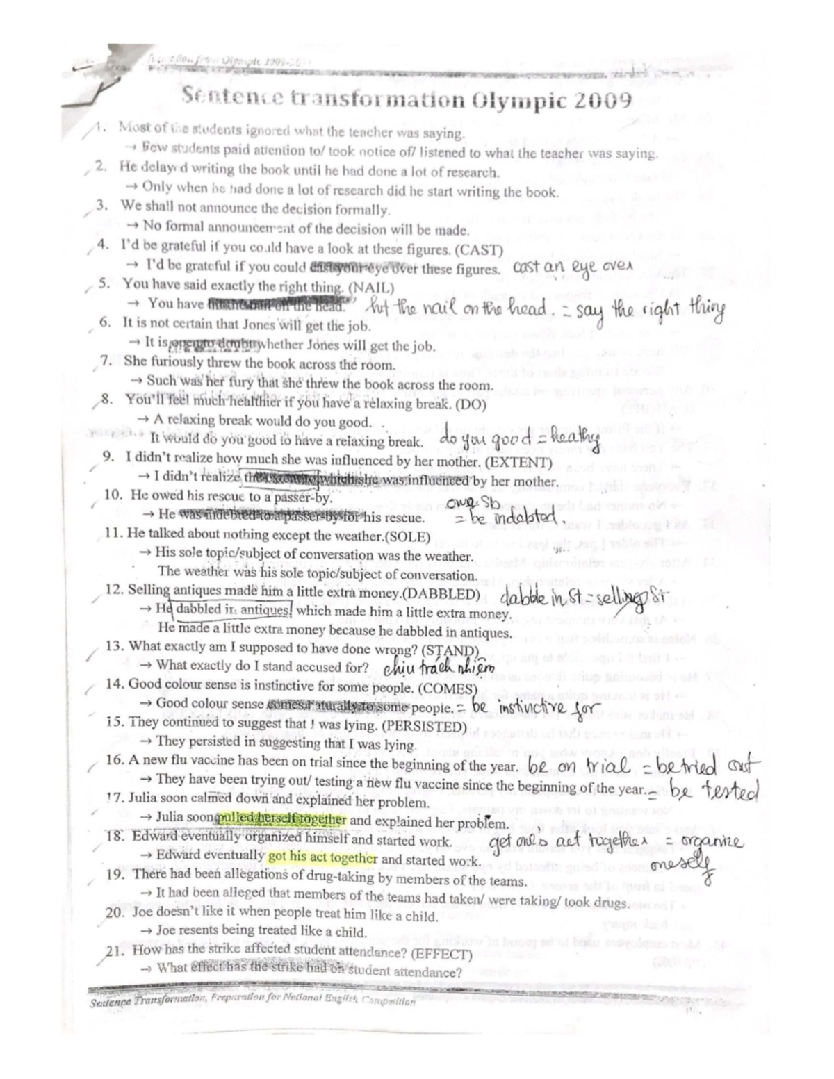 Sentence Transformation Practice for National English Competition ...