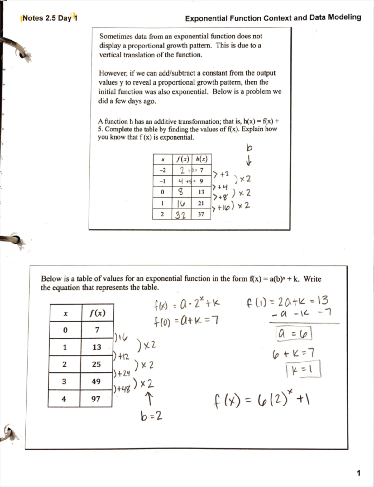 2.5 Day 1 Notes - Notes 2 Day 1 Exponential Function Context and Data ...
