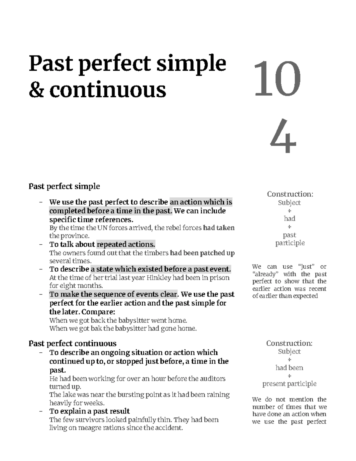 Grammar - Past Continuous Tense Notes for ESL Students - Studocu